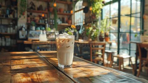 Minimalist Cafe Scene A Minimalistic Cafe Table Displays An Iced Latte