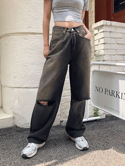 무료배송 빈티지 디엠 와이드 롱 팬츠 긴바지 찢청 유니크 워싱 데님 롱팬츠