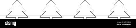 Decorative Seamless Christmas Tree Border Continuous Line Drawing