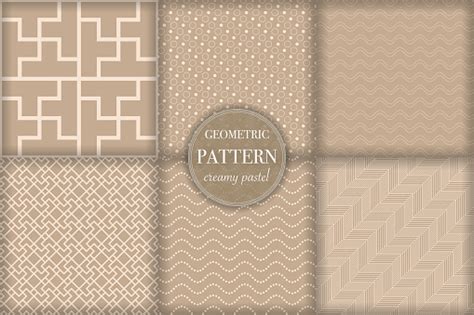6 크림 파스텔 컬러 기하학적 패턴 배경의 집합입니다 벽지 전단지 표지 배너 디자인 템플릿 직물 직물 및 인쇄를위한 추상및 물결 선 도트 트렌디 한 복고풍 스타일의 벡터