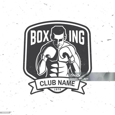 권투 클럽 배지 디자인 벡터 그림입니다 권투 스포츠 클럽 엠블럼 기호 패치 셔츠 템플릿 빈티지 모노크롬 라벨 복서 실루엣 스티커 개념 기호에 대한 스톡 벡터 아트 및 기타