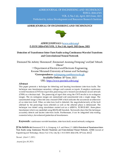 Pdf Detection Of Transformer Inter Turn Faults Using Continuous