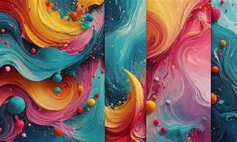 Vibrant Abstract Composition Features Swirling Patterns In Blue Pink Yellow And Orange With