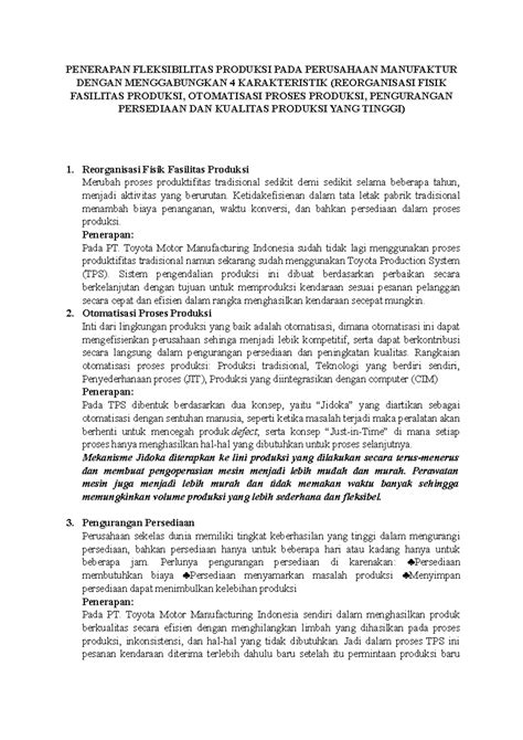 Penerapan Fleksibilitas Produksi PADA Perusahaan Manufaktur Dengan Menggabungkan Karakteristik