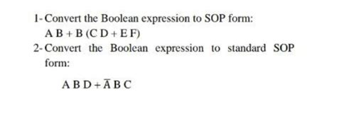 Solved 1 Convert The Boolean Expression To Sop Form Abb