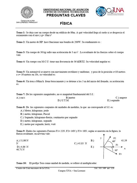 Preguntas Claves Examen de Ingreso Fisica CPA 2024 | PDF | Las leyes ...