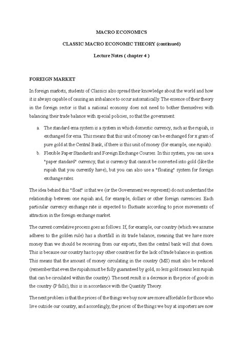 Classic Macro Economic Theory Lecture Notes Macro Economics Classic Macro Economic Theory