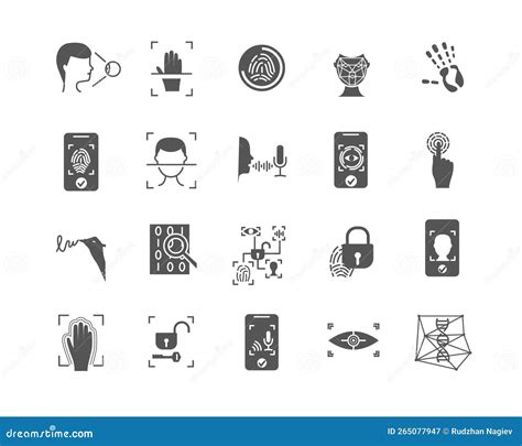 Biometric Authorization Line Icons Stock Vector Illustration Of Automatic Identification
