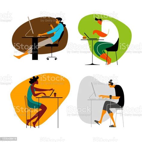 집에서 사무실 작업 및 원격 작업 프리랜서 컴퓨터에서 작업하는 사람들 사무실에서 장면입니다 온라인 교육 교육 워크샵 뉴스 및