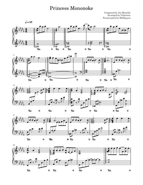 Princess Mononoke Theme Sheet Music For Piano Solo
