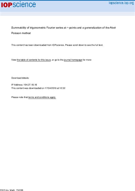 Pdf Summability Of Trigonometric Fourier Series At D Points And A