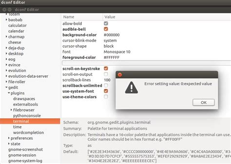 Not Able To Clear Palette Settings For Gedit Terminal Plugin In Dconf