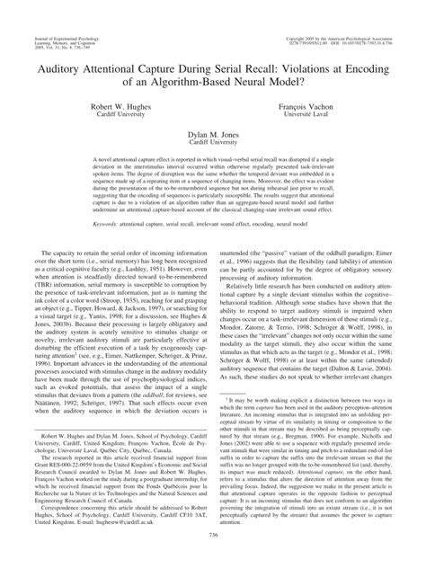 Pdf Auditory Attentional Capture During Serial Recall Violations At Encoding Of An Algorithm