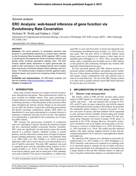 Pdf Erc Analysis Web Based Inference Of Gene Function Via