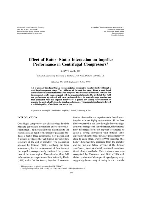 (PDF) Effect of Rotor–Stator Interaction on Impeller Performance in ...