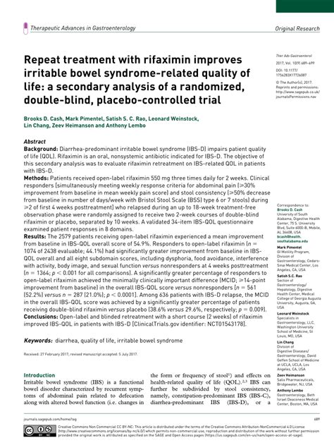 Pdf Repeat Treatment With Rifaximin Improves Irritable Bowel Syndrome Related Quality Of Life
