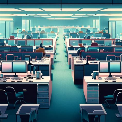 Computer Room In Modern Office 3d Rendering 3d Illustration Stock