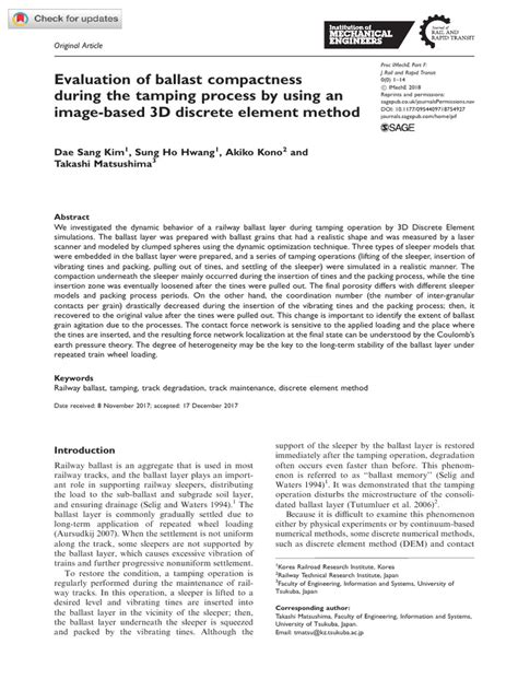 Kim Et Al 2018 Evaluation Of Ballast Compactness During The