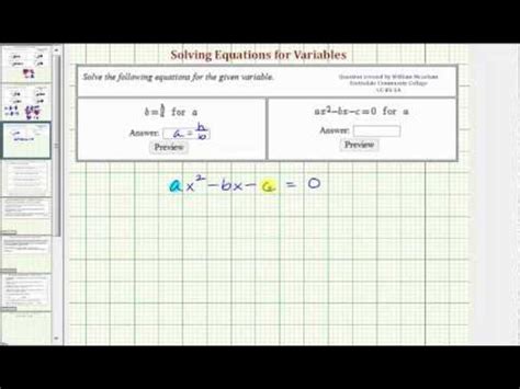 Solve A Literal Equation For A Variable Example 3 Instructional Video
