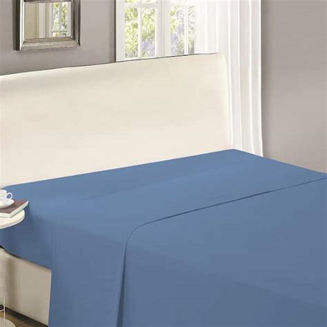 Shatex Blue Brushed Microfiber Fabric Queen Flat Bed Sheets Extra Soft Easy Care Queen Sheet
