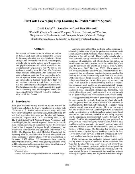 Pdf Firecast Leveraging Deep Learning To Predict Wildfire Spread
