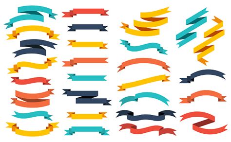 리본 배너 세트입니다 광고 프로모션 판매 텍스트 또는 제목을위한 빈 테이프 배너 우아한 복고풍 깃발 배경 줄무늬 플랫 제목 장식 배지 또는 프레임 0명에 대한 스톡 벡터