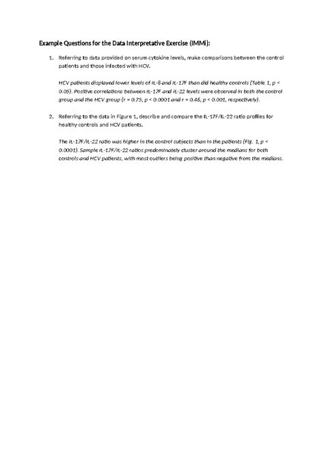 Example Questions Data Interpretative Exercise Model Answers