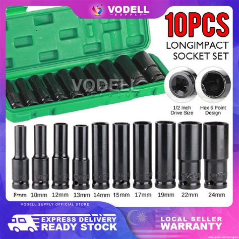 10pcs 12 Inch Long Impact Socket Set Black Deep Box Set Tool Set