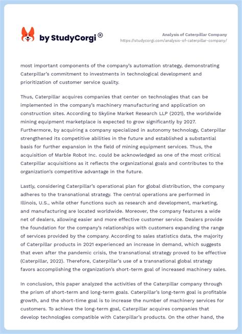 Analysis Of Caterpillar Company Free Essay Example