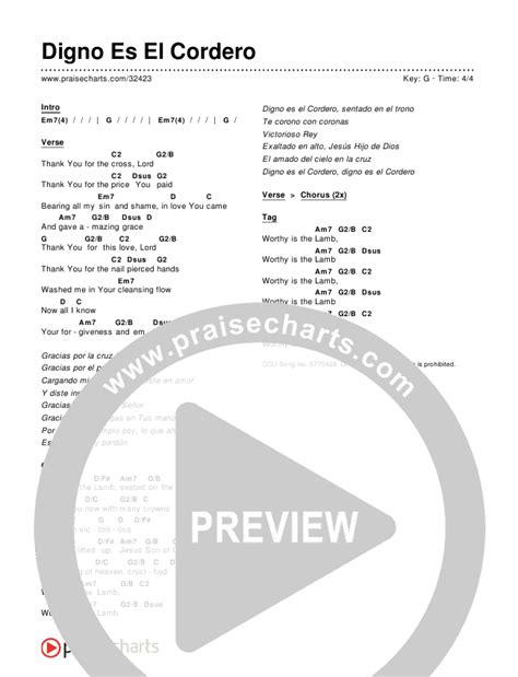 Digno Es El Cordero Worthy Is The Lamb Chords Pdf Praisecharts