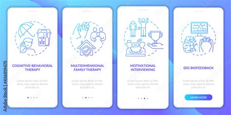 Addiction Treatment Methods Onboarding Mobile App Page Screen With Concepts Eeg Biofeedback