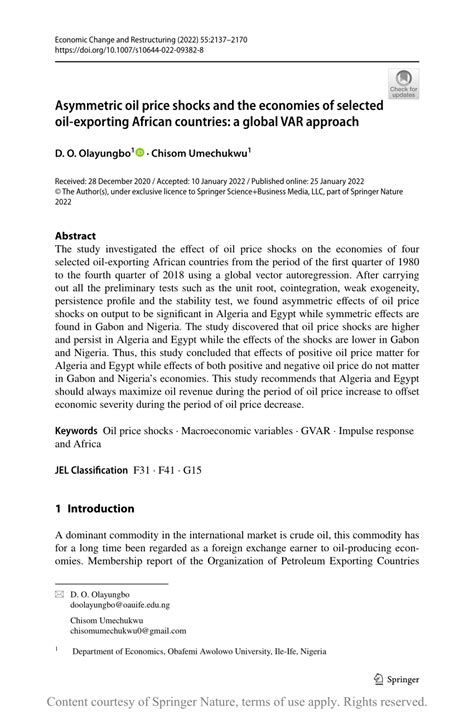 Asymmetric Oil Price Shocks And The Economies Of Selected Oil‑exporting