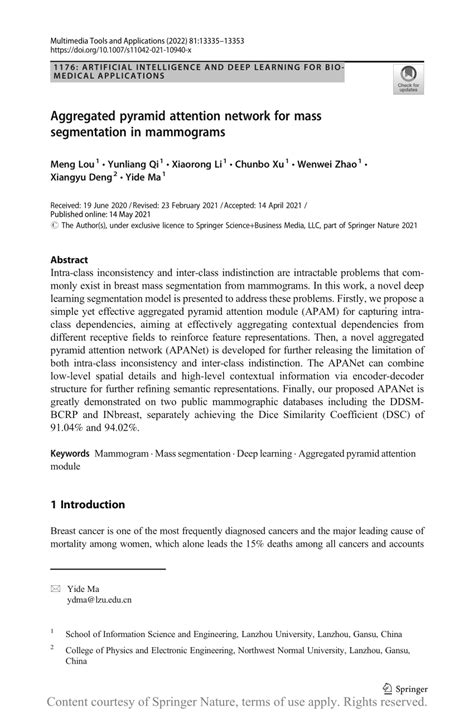 Aggregated Pyramid Attention Network For Mass Segmentation In Mammograms Request Pdf