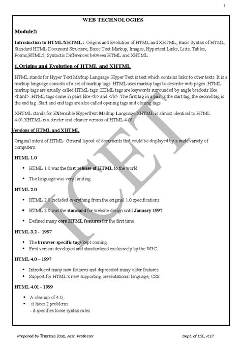 Module 2 Notes 2020 Web Technologies Module2 Introduction To Html