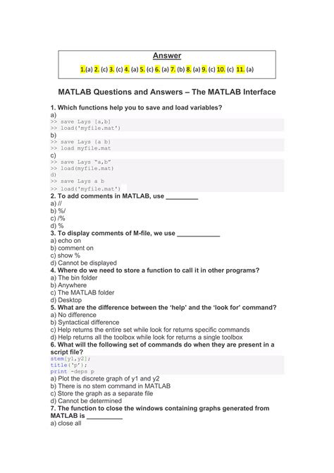 matlab questions and answers pdf