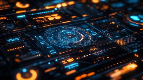 Futuristic Interface With Glowing Blue And Orange Circular Display Stock Illustration