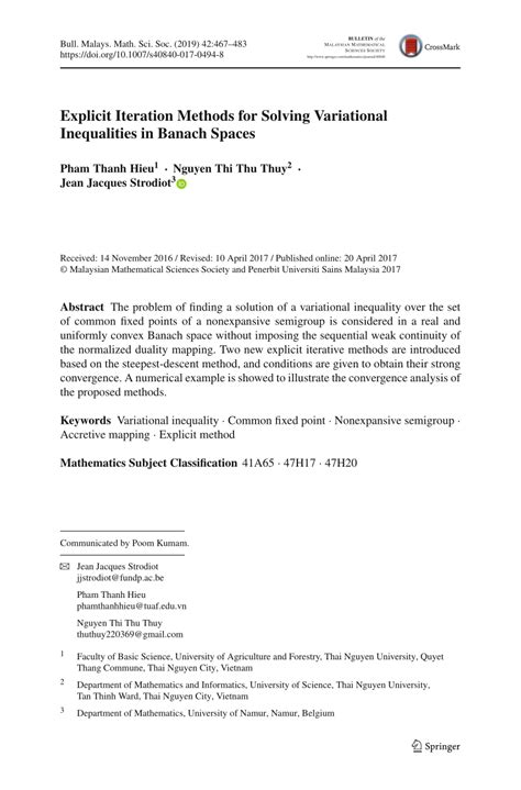 Pdf Explicit Iteration Methods For Solving Variational Inequalities In Banach Spaces