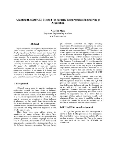 Pdf Adapting The Square Method For Security Requirements Engineering