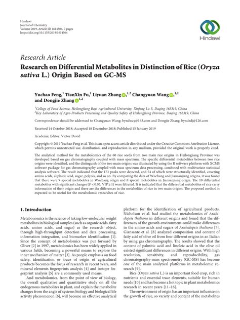 Pdf Research On Differential Metabolites In Distinction Of Rice