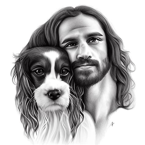 Jesus Hugs A Cavalier King Charles Spaniel · Creative Fabrica