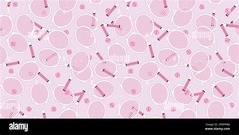 Seamless Pattern Tennis Racket Badminton Vector Wallpaper Isolated Background Pink Stock Vector
