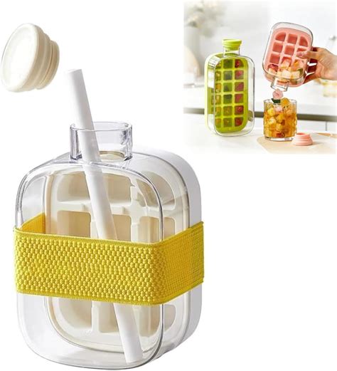 Ice Cube Kettle Ice Cube Bottle 2 In 1 Touch Free Ice Cube Tray Water Bottle With Lid And Bin