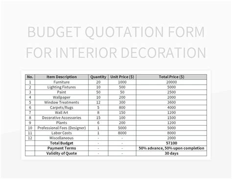 Interior Design Quotation Sample Excel