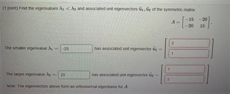 Solved 1 Point Find The Eigenvalues A1
