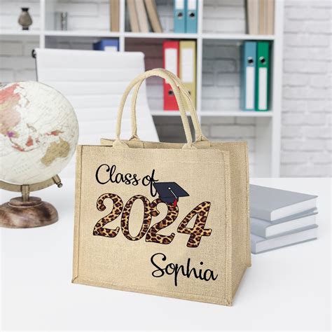 Personalized Class Of 2024 Graduation Tote Bag Custom Name Jute Bag