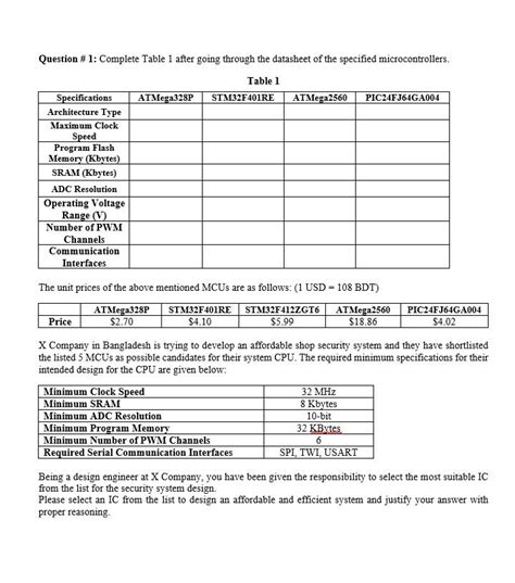 Solved Question 1 Complete Table 1 After Going Through