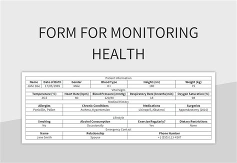 Free Health Monitoring Form Templates For Google Sheets And Microsoft Excel Slidesdocs
