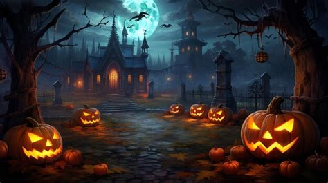 Premium Ai Image Jack O Lantern In Cemetery In Spooky Night With