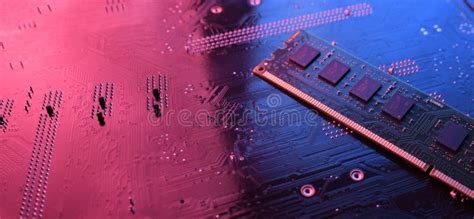 Computer Memory Ram On Circuit Motherboard Background Close Up Stock