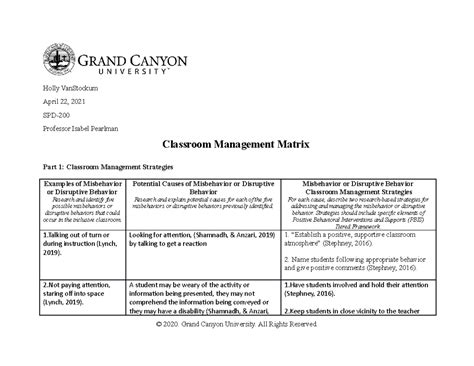 Spd 200 Rs Classroom Management Matrix Holly Vanstockum April 22 2021 Spd Professor Isabel